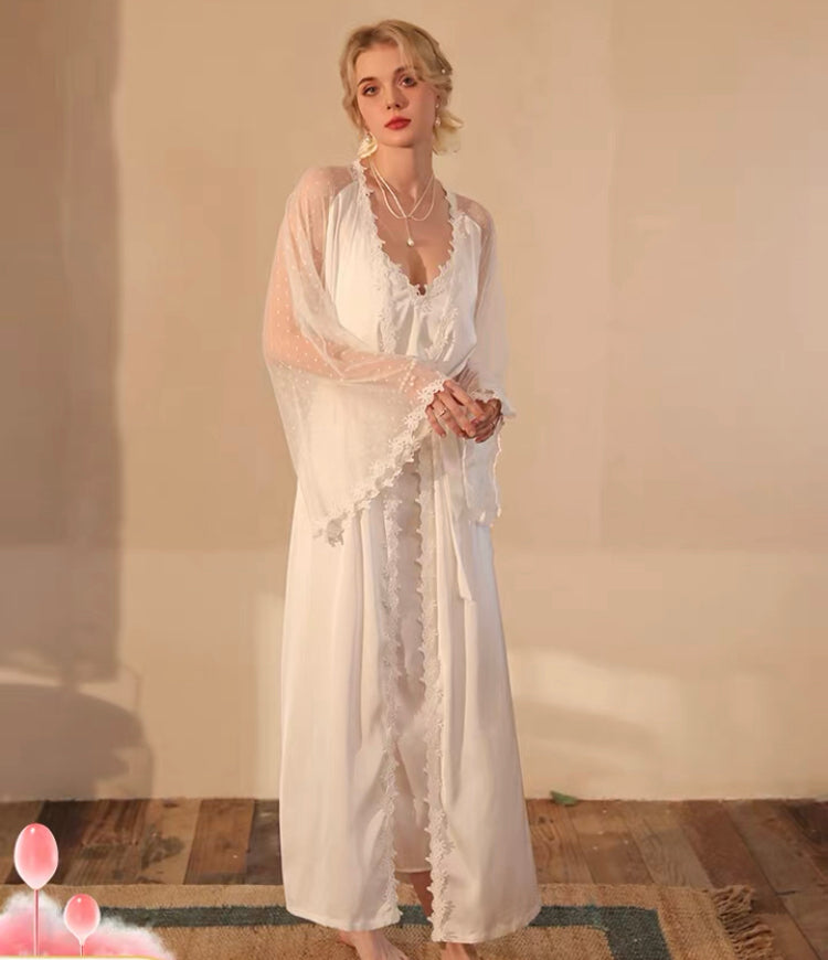 Satin Casual Nightgown, Silky Lace Lingerie, Long Pajama, Lace Neglige ...