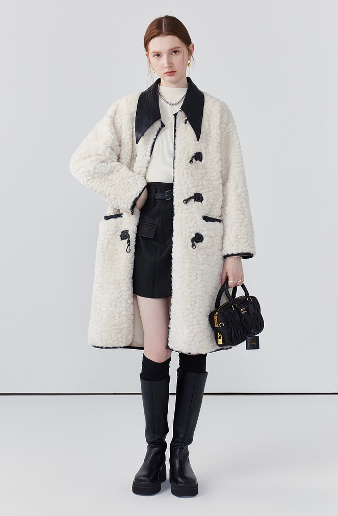 Mid-length off-white fur coat loose faux fur one-piece coat – SammisFantasy